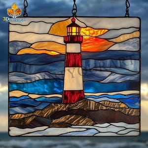 Digital Download Stained Glass Lighthouse Pattern | Festive Suncatcher ...