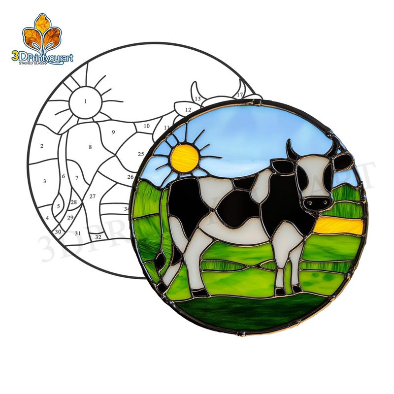 Stained Glass Cow - Etsy