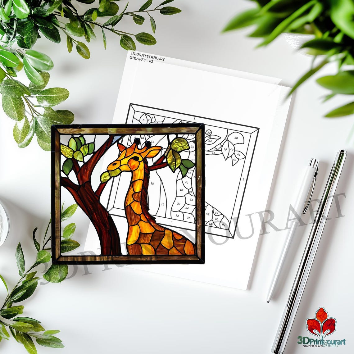 Digital Download Stained Glass Giraffe Pattern | Festive Suncatcher ...