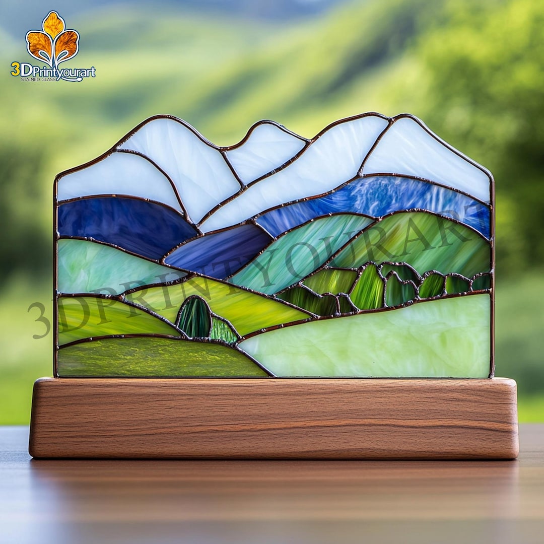 Digital Download Stained Glass Snow-capped Mountain Pattern | Festive ...