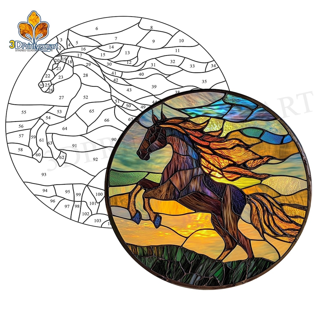 Digital Download Stained Glass Horse M01 Pattern | Festive Suncatcher ...