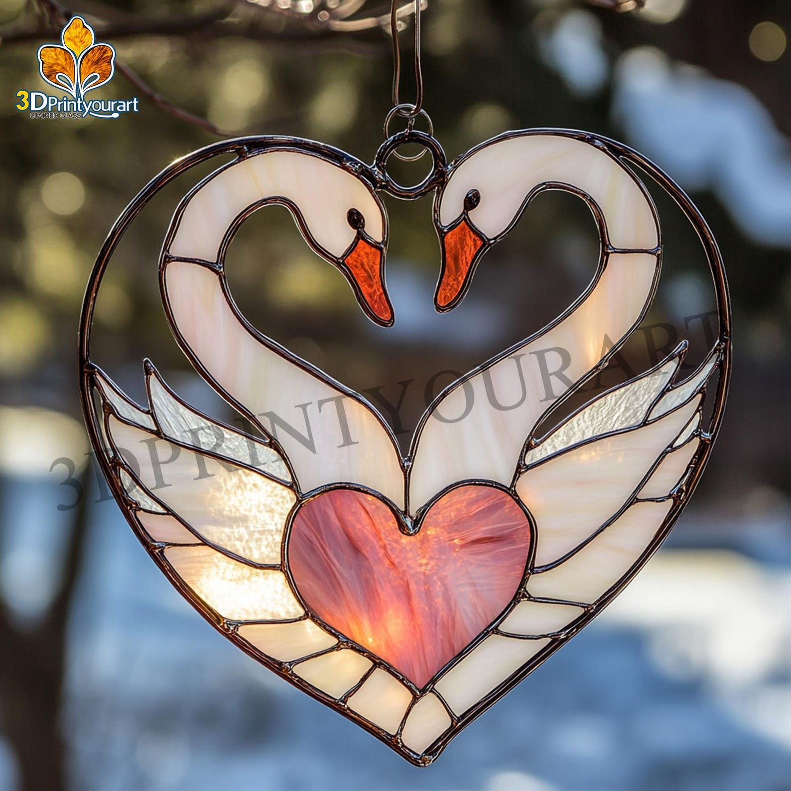 Digital Download Stained Glass Swan Heart Pattern | Festive Suncatcher ...