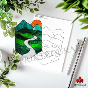 Digital Download Stained Glass River and Mountain Pattern | Festive ...