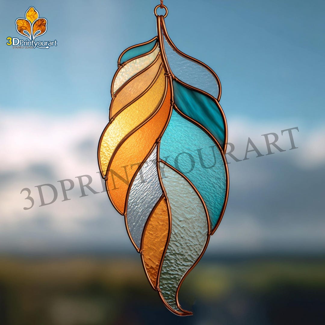 Digital Download Stained Glass Feather Pattern | Festive Suncatcher ...