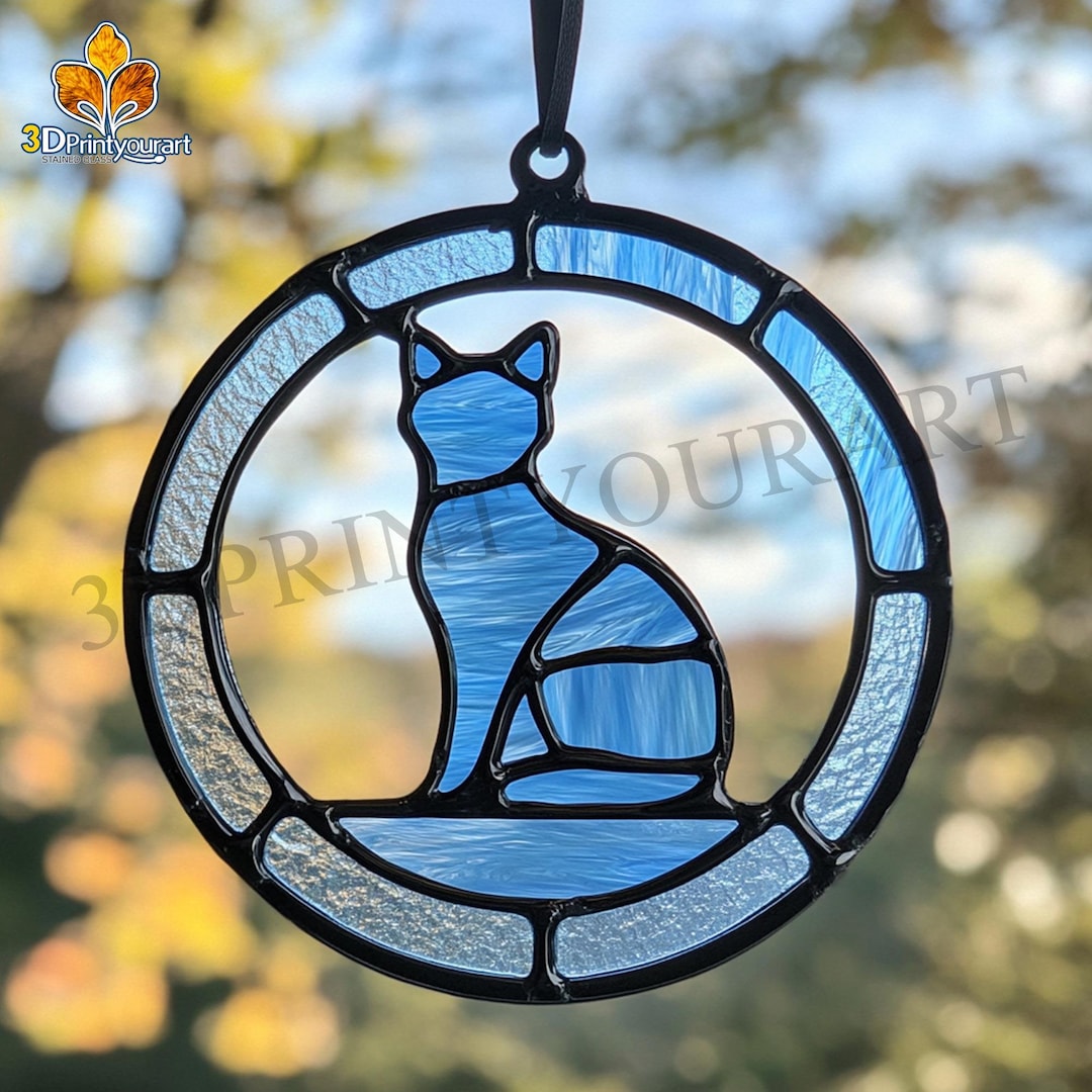 Digital Download Stained Glass Cat 01 Pattern | Festive Suncatcher ...
