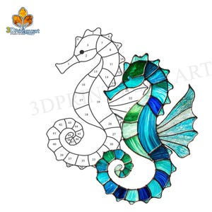 Digital Download Stained Glass Seahorse Pattern | Festive Suncatcher ...