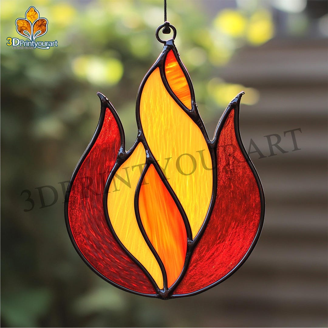 Digital Download Stained Glass Fire Pattern | Festive Suncatcher Design ...