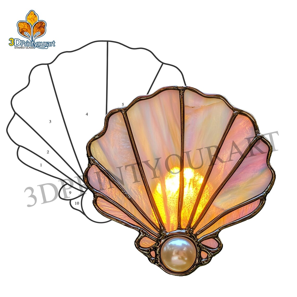 Digital Download Stained Glass Seashell Pattern | Festive Suncatcher ...