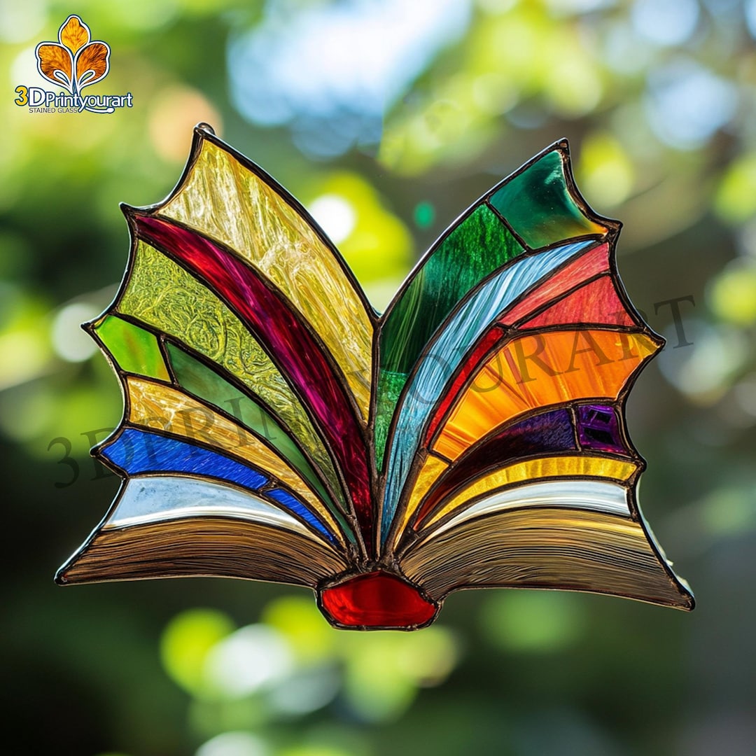 Digital Download Stained Glass Open Book Pattern | Festive Suncatcher ...