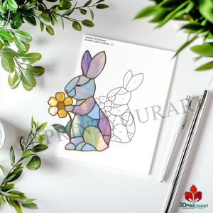 Digital Download Stained Glass Rabbit and Flower Pattern | Festive ...