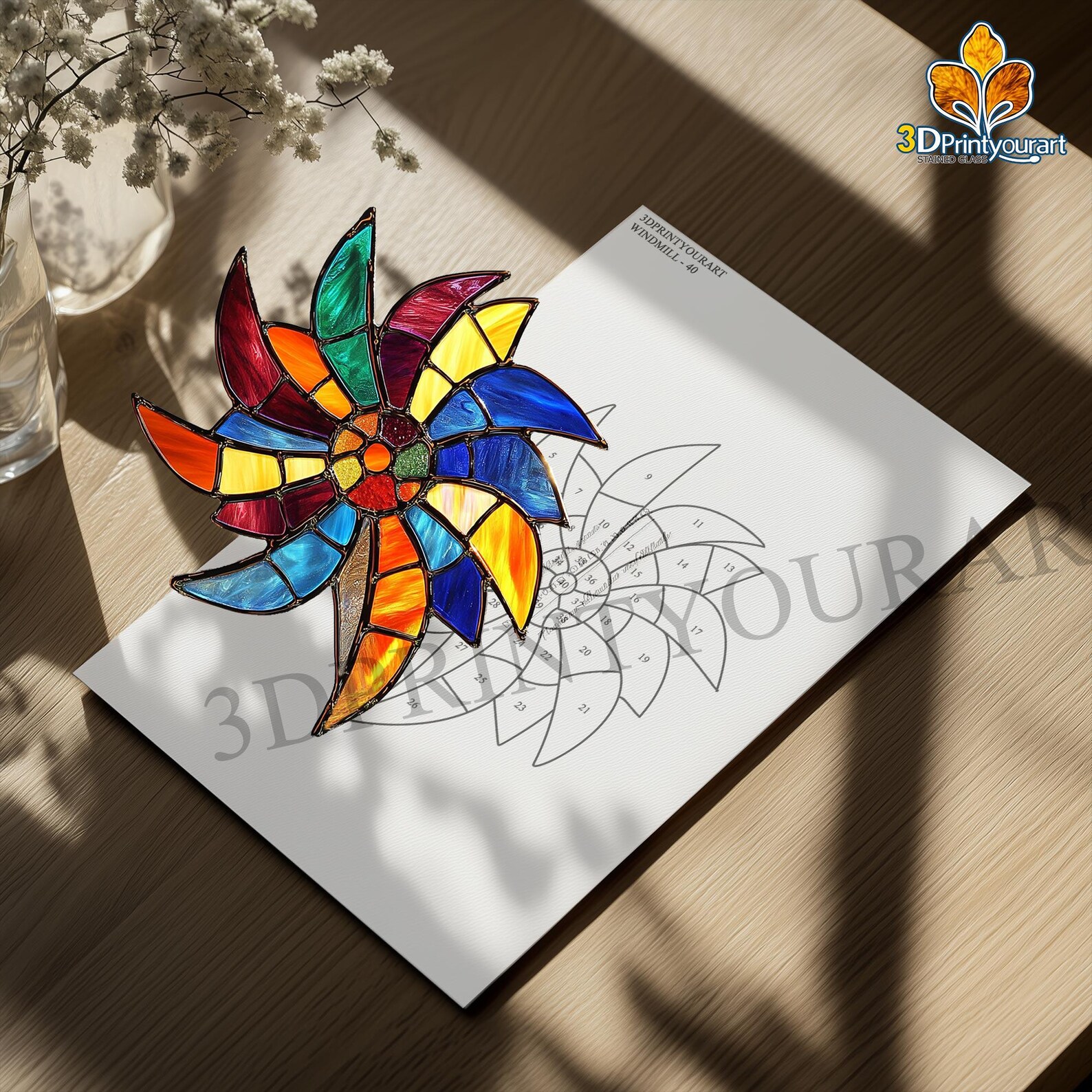 Digital Download Stained Glass Windmill Pattern | Festive Suncatcher ...