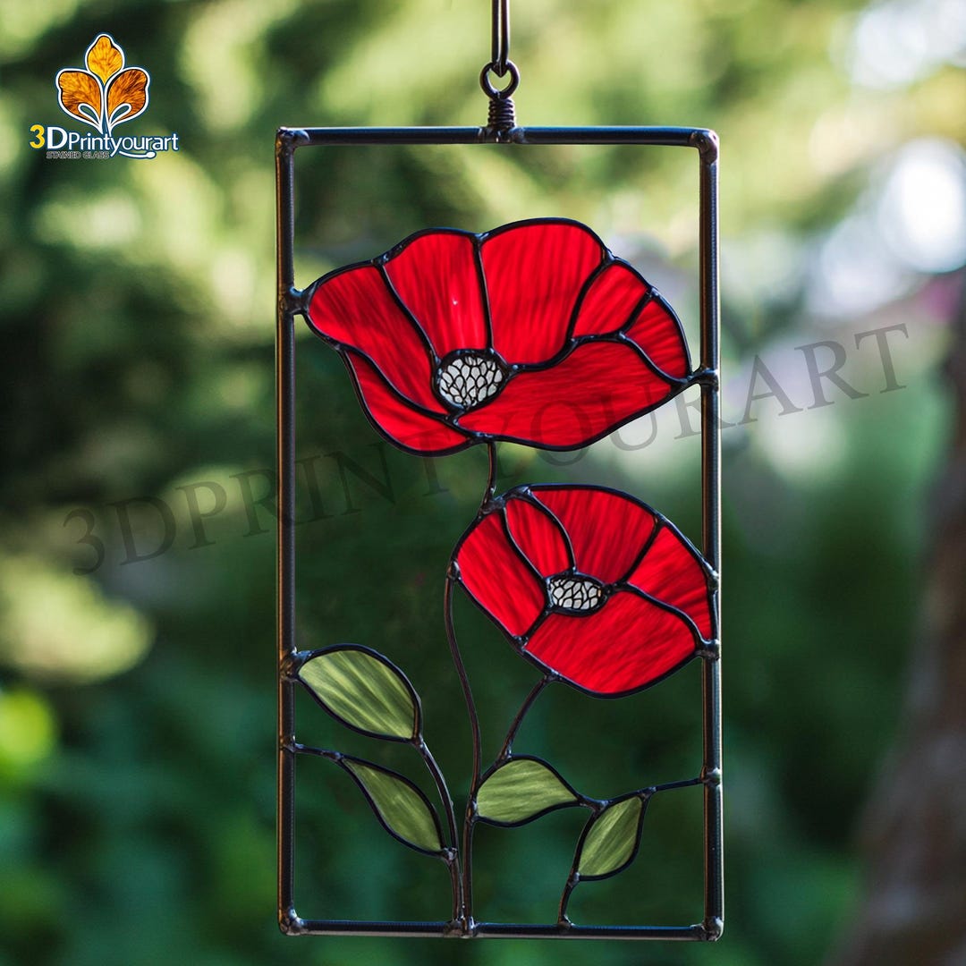 Digital Download Stained Glass Poppy Pattern | Festive Suncatcher ...