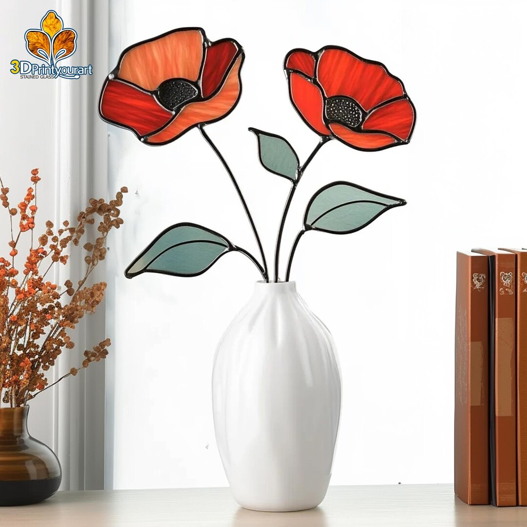 Digital Download Stained Glass Poppy Pattern | Festive Suncatcher ...