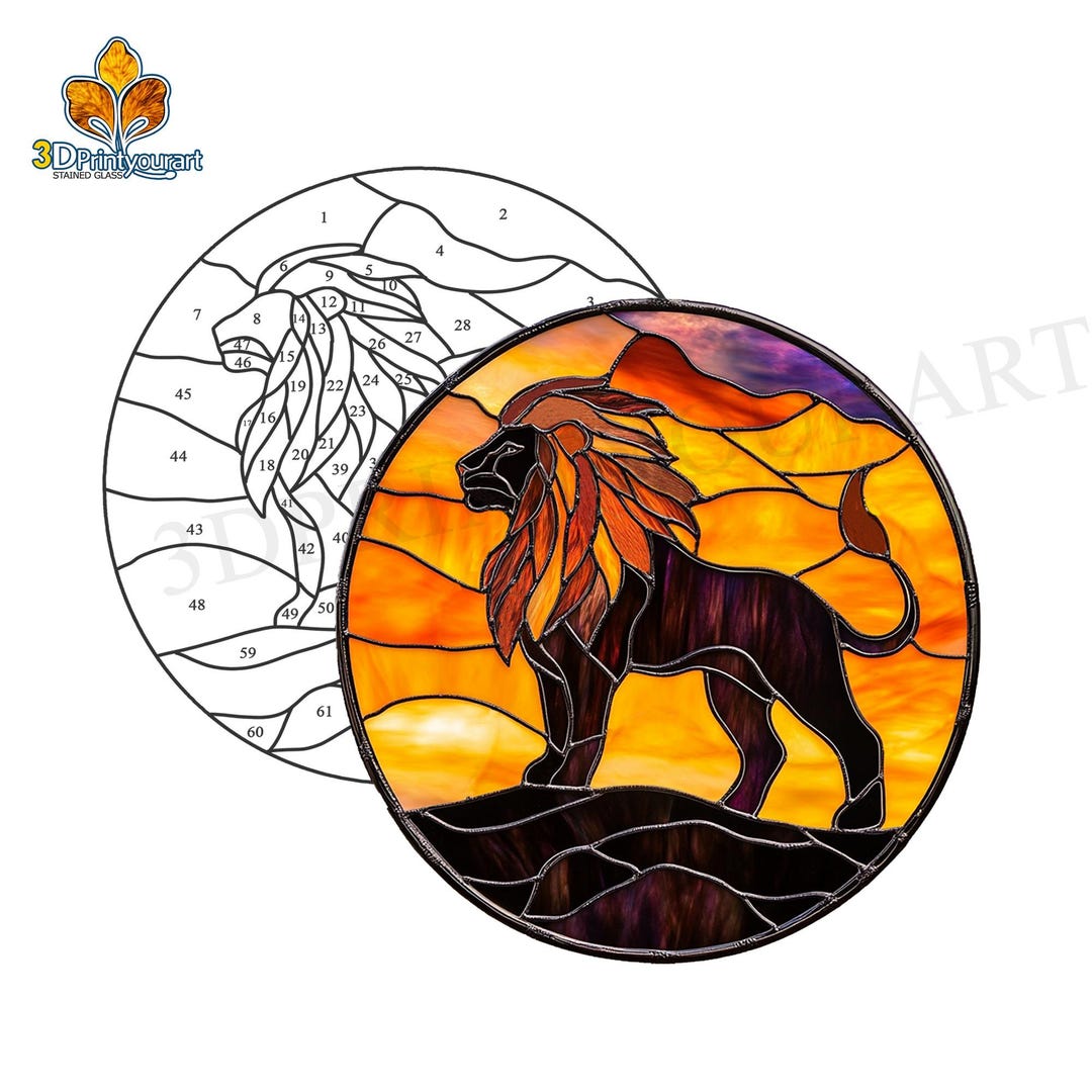 Digital Download Stained Glass Lion Pattern | Festive Suncatcher Design ...