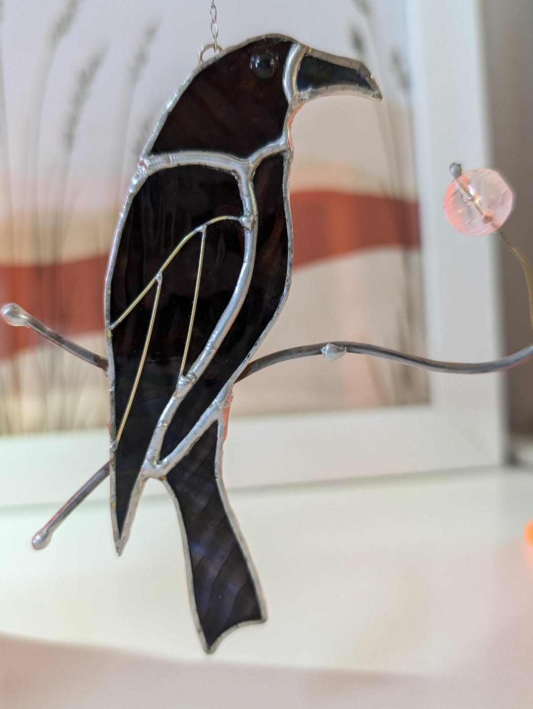 Crow 01 Stained Glass Sun Catcher Red Bird Suncatcher, Suncatcher ...