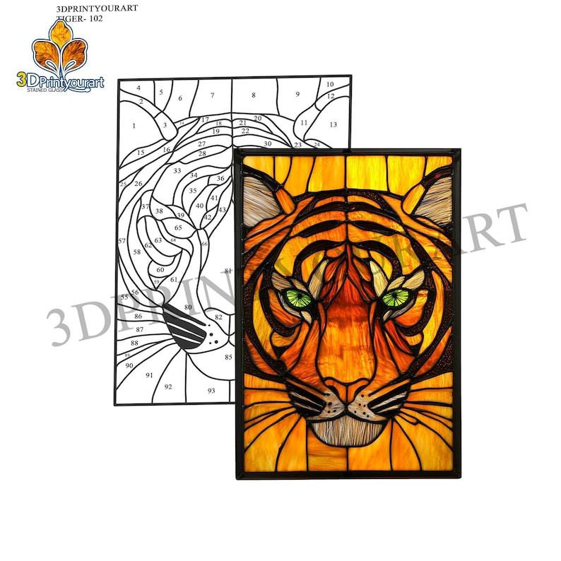 Digital Download Stained Glass Tiger Pattern | Festive Suncatcher ...