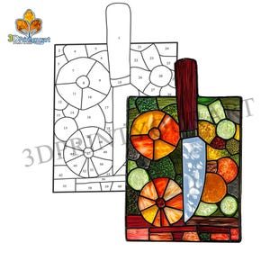 Digital Download Stained Glass Sliced Vegetables Pattern | Festive ...