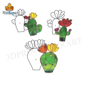 Digital Download Stained Glass Cactusx3 Pattern | Festive Suncatcher ...