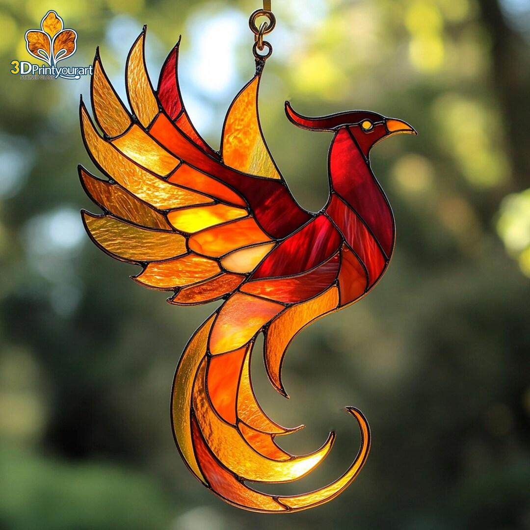 Digital Download Stained Glass Phoenix Pattern | Festive Suncatcher ...