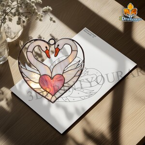 Digital Download Stained Glass Swan Heart Pattern | Festive Suncatcher ...