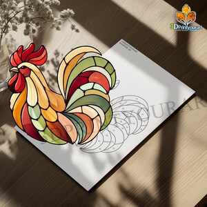 Digital Download Stained Glass Rooster Pattern | Festive Suncatcher ...