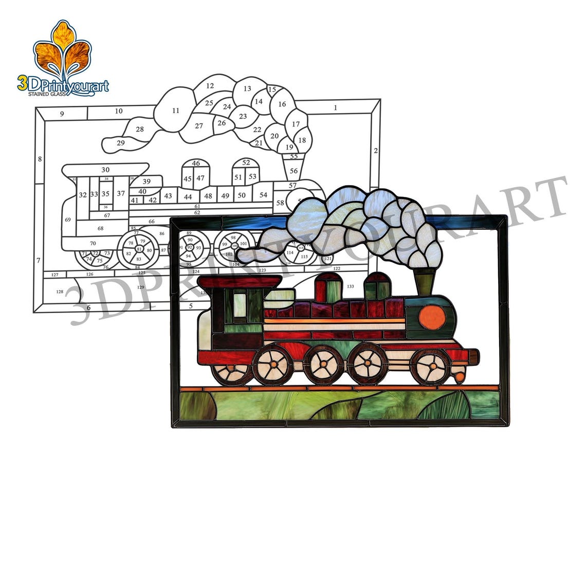 Digital Download Stained Glass Train Pattern | Festive Suncatcher ...