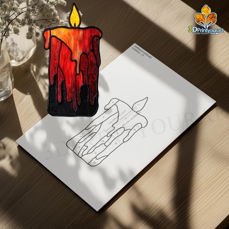 Digital Download Stained Glass Candle Pattern | Festive Suncatcher ...