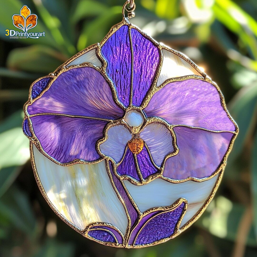 Digital Download Stained Glass Purple Orchid Pattern | Festive ...