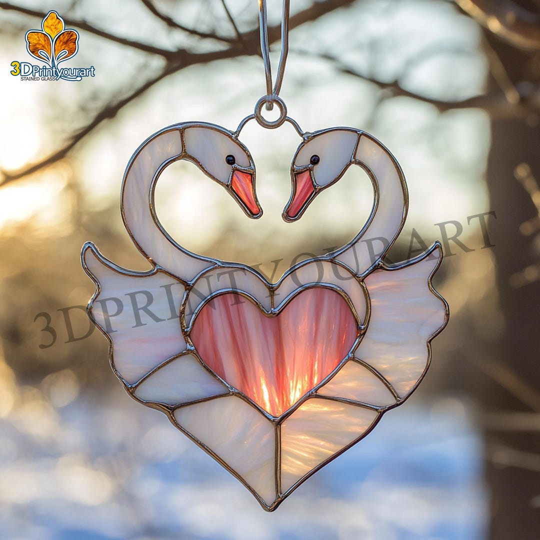 Digital Download Stained Glass Swan Heart Pattern | Festive Suncatcher ...