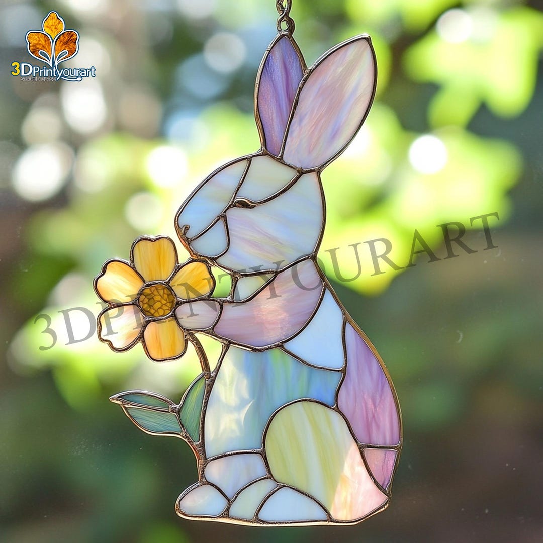 Digital Download Stained Glass Rabbit and Flower Pattern | Festive ...