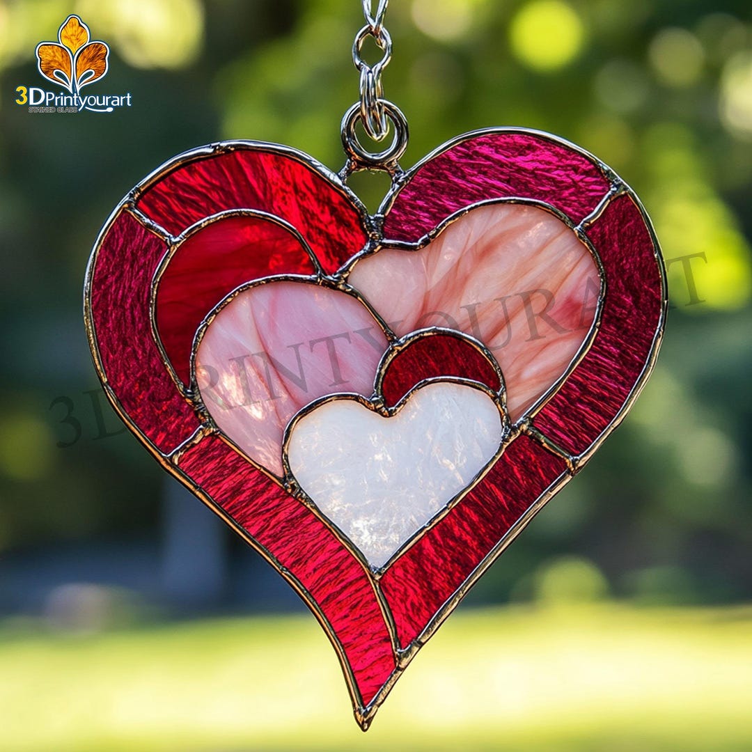 Digital Download Stained Glass Heart 01 Pattern | Festive Suncatcher ...