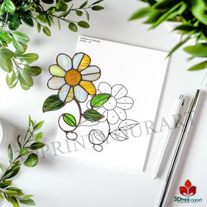 Stained Glass Daisy-02 Digital Pattern | Graceful Suncatcher Design ...
