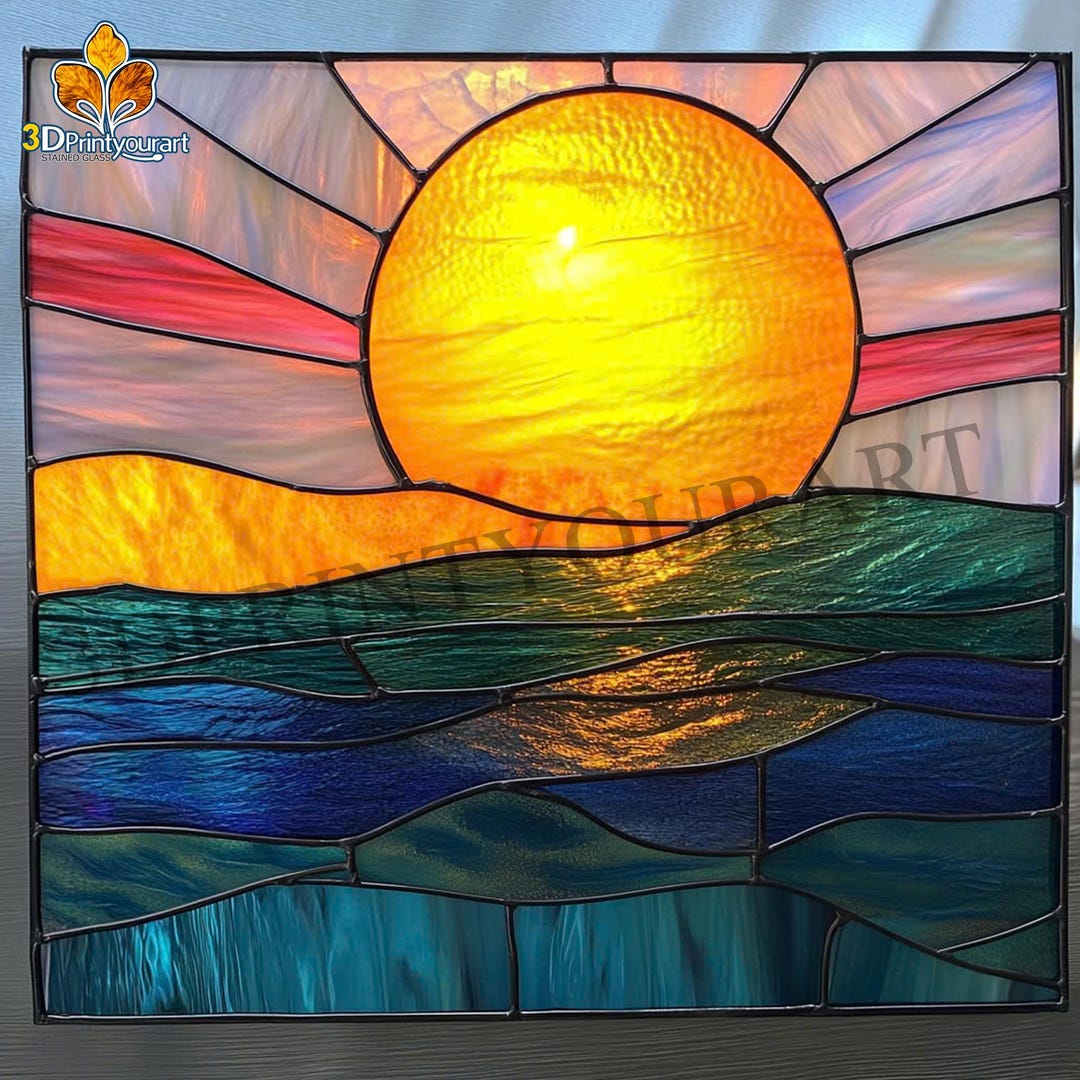Digital Download Stained Glass Sunset Pattern | Festive Suncatcher ...