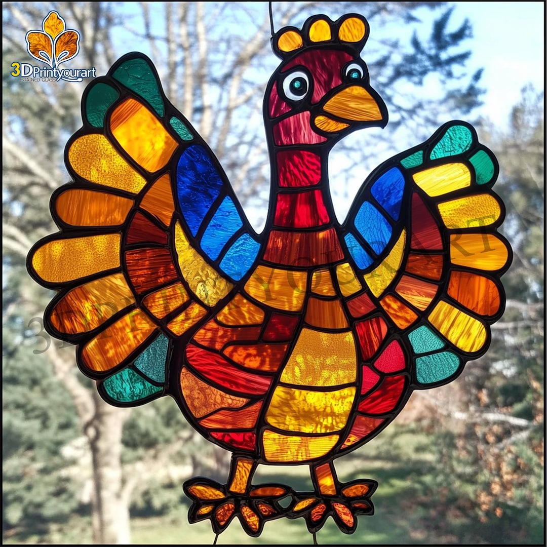 Digital Download Stained Glass Turkey Pattern | Festive Suncatcher ...