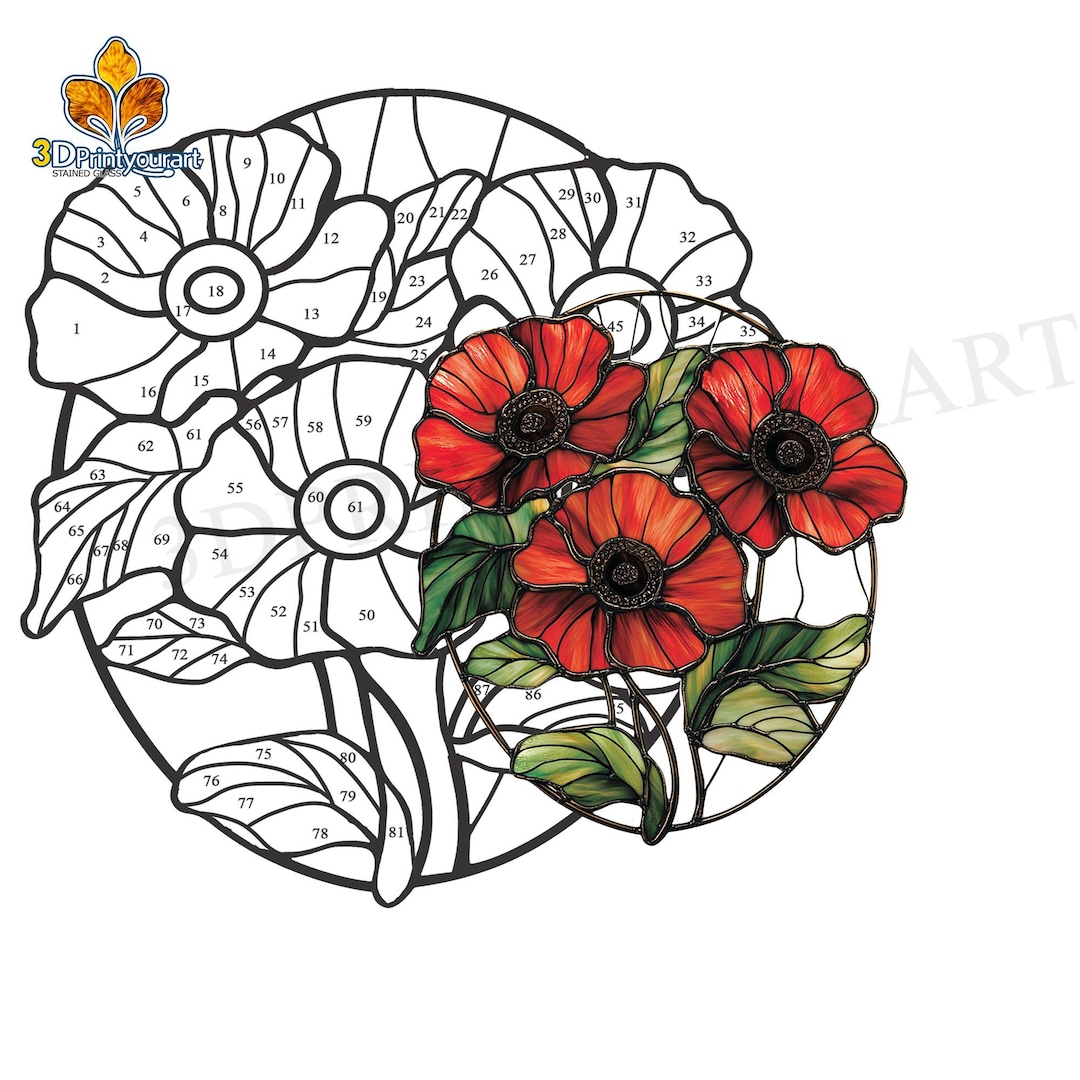 Digital Download Stained Glass Poppy Pattern M03 | Festive Suncatcher ...