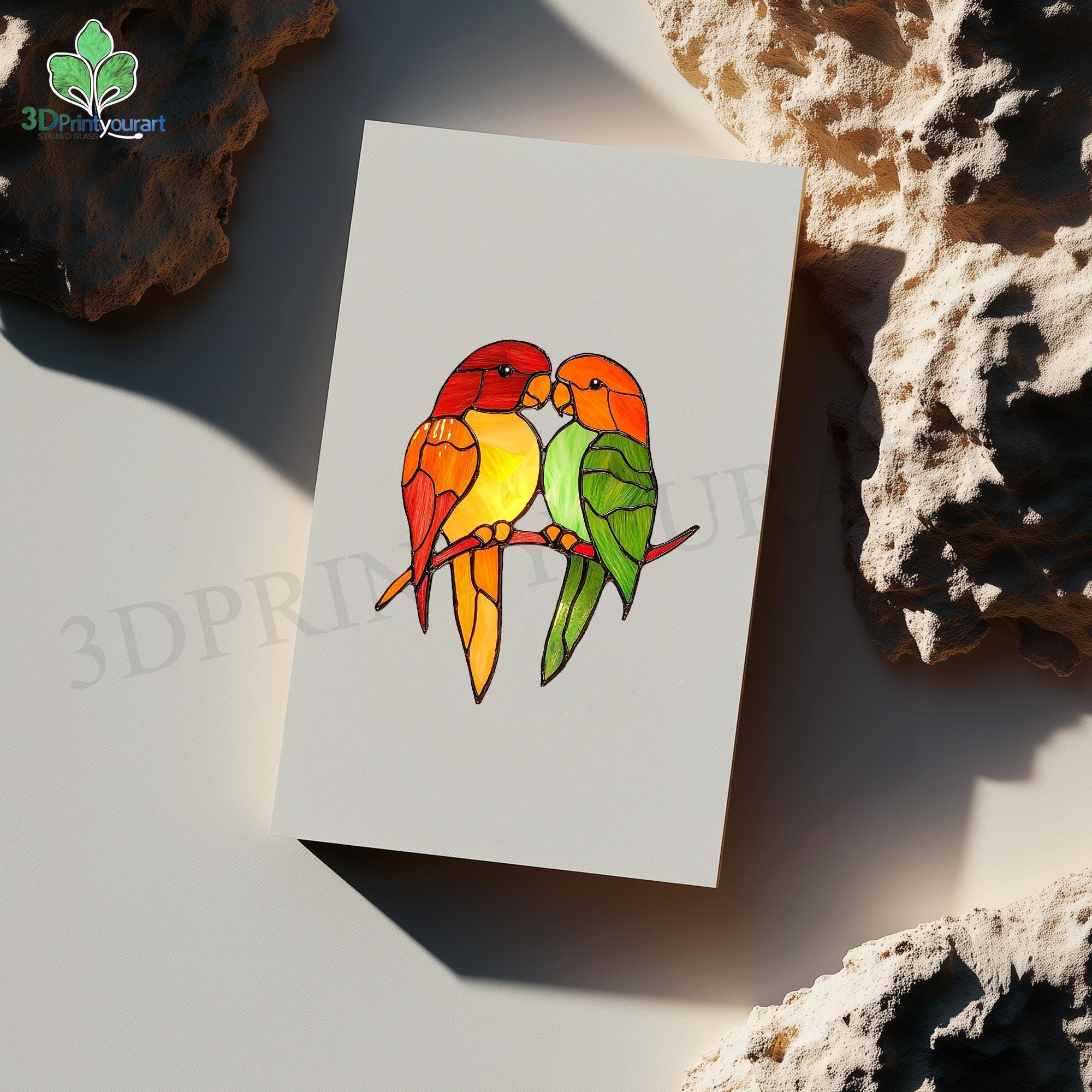 Digital Download Stained Glass A Pair of Parrot Pattern | Festive ...