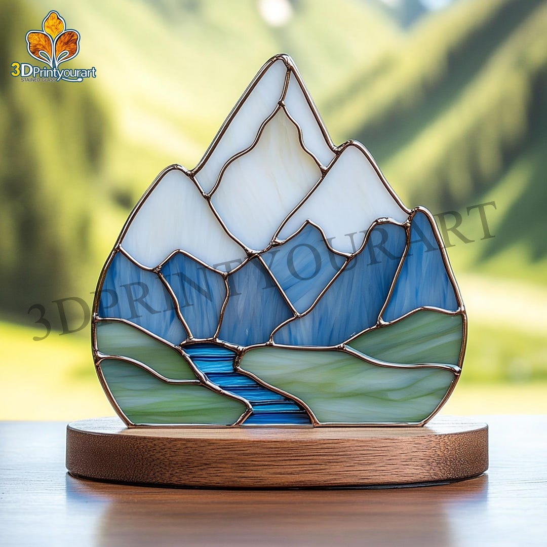 Digital Download Stained Glass Snow-capped Mountain Pattern | Festive ...