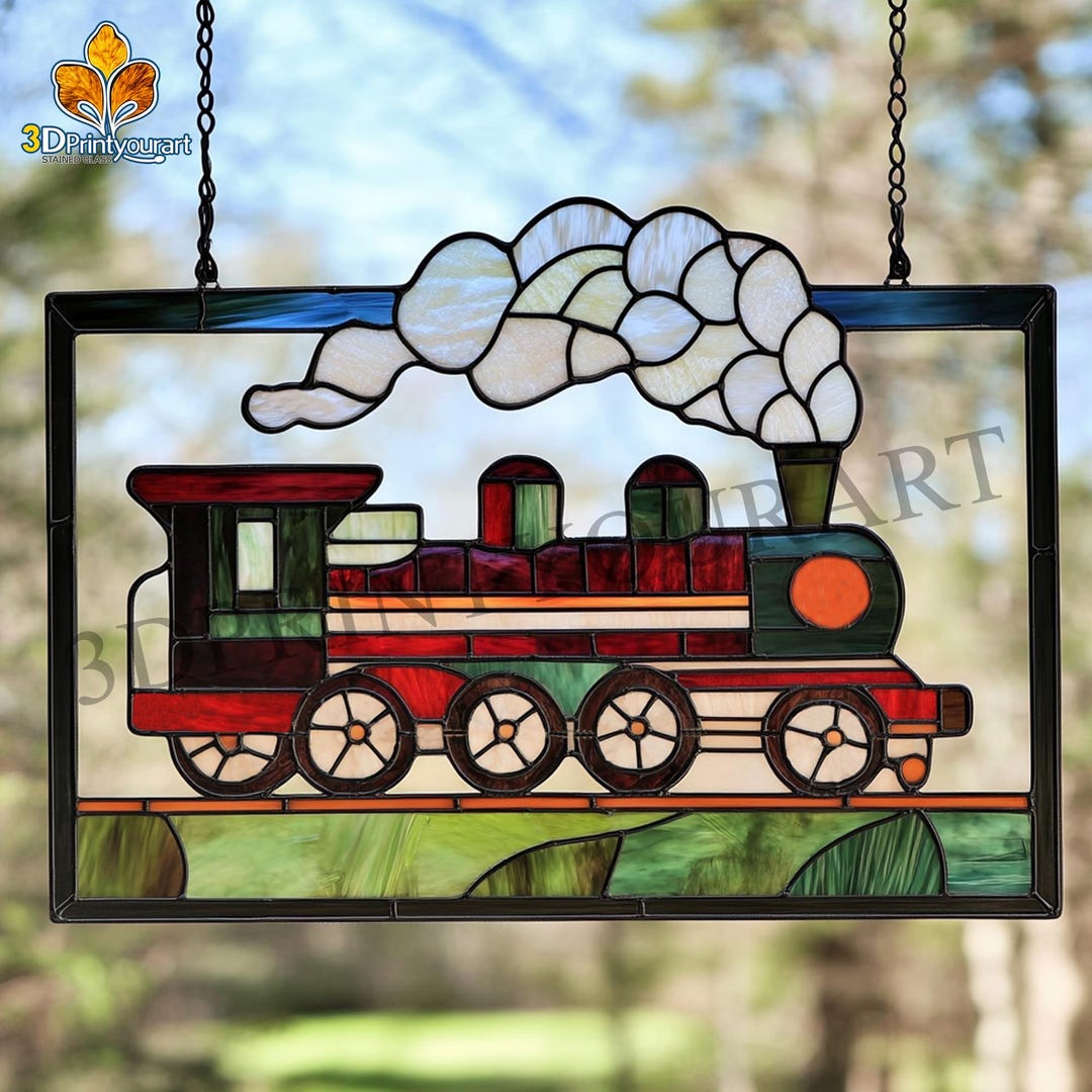 Digital Download Stained Glass Train Pattern | Festive Suncatcher ...