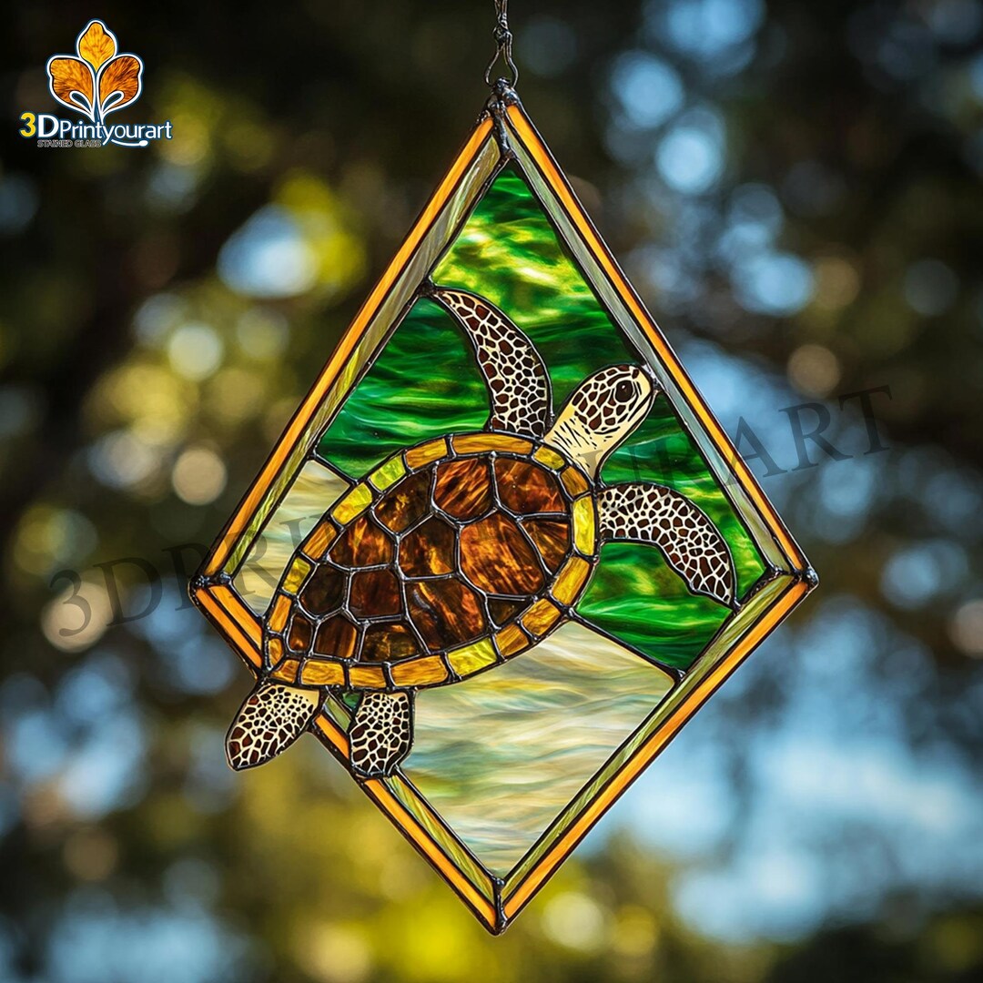 Digital Download Stained Glass Turtle Pattern | Festive Suncatcher ...
