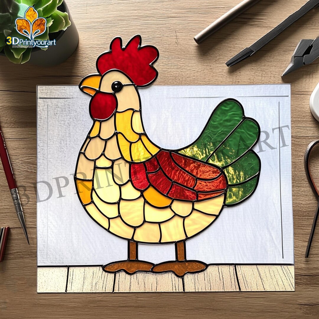 Digital Download Stained Glass Rooster Pattern Festive Suncatcher ...