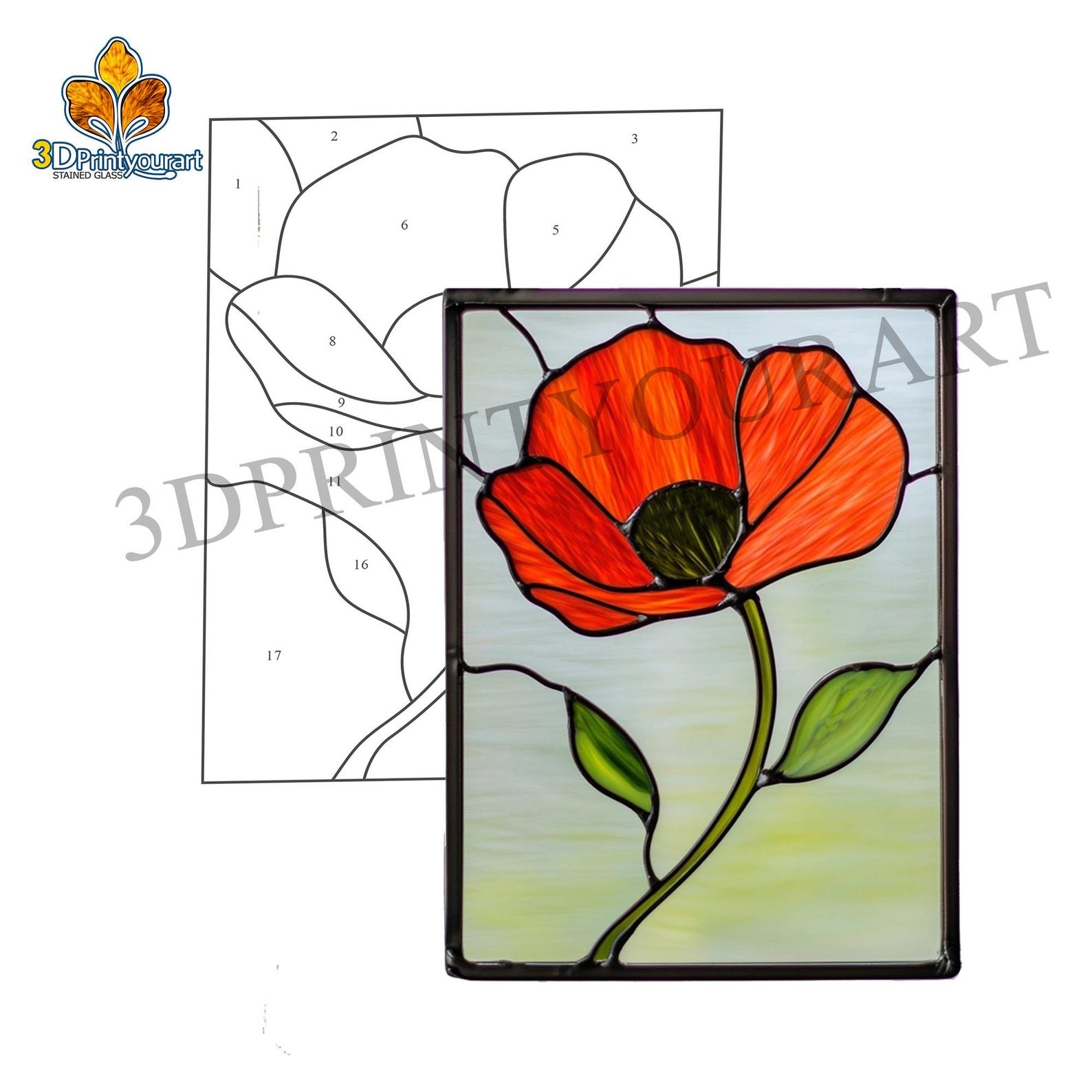 Digital Download Stained Glass Poppy R64 Pattern | Festive Suncatcher ...