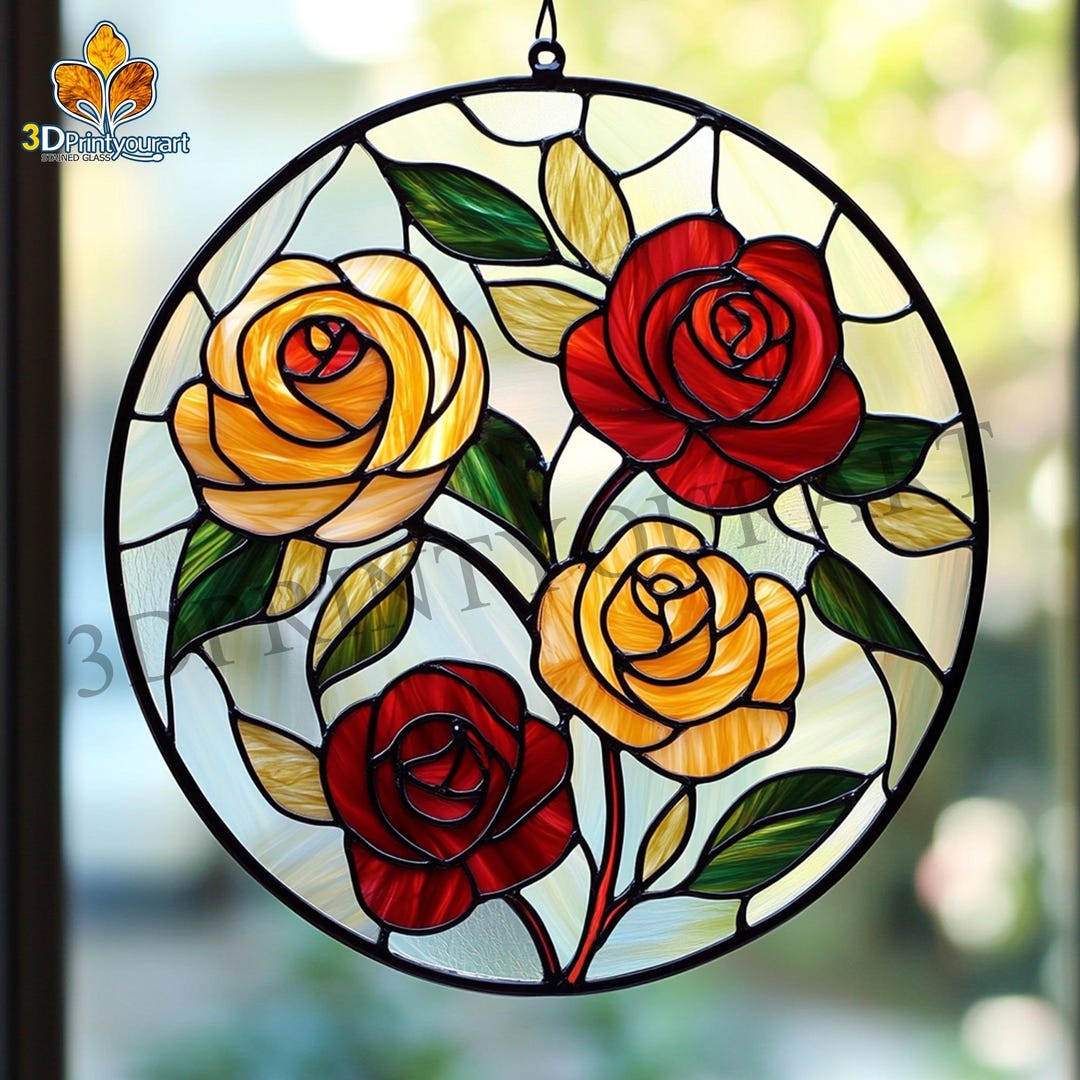 Digital Download Stained Glass Rose Pattern | Festive Suncatcher Design ...