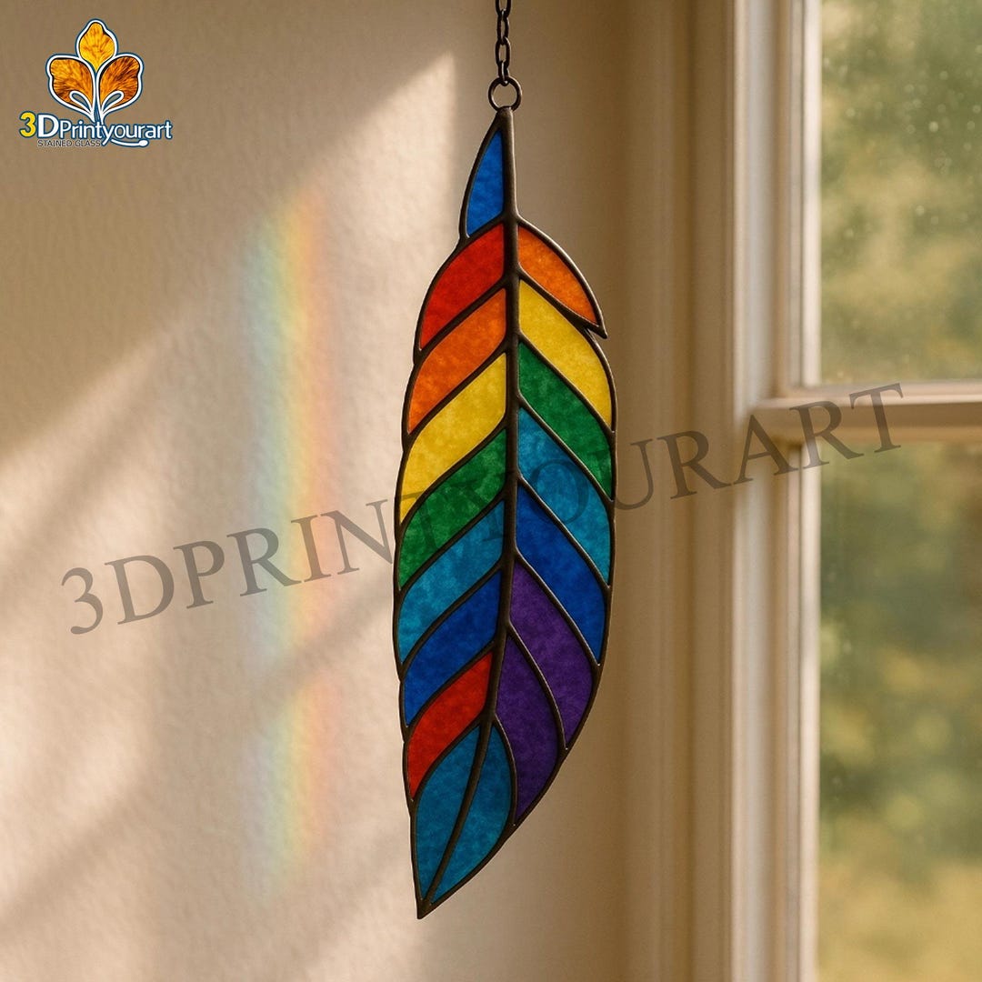 Digital Download Stained Glass Feather Pattern | Festive Suncatcher ...