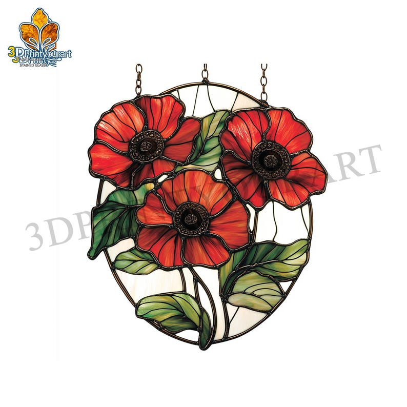 Digital Download Stained Glass Poppy Pattern M03 | Festive Suncatcher ...