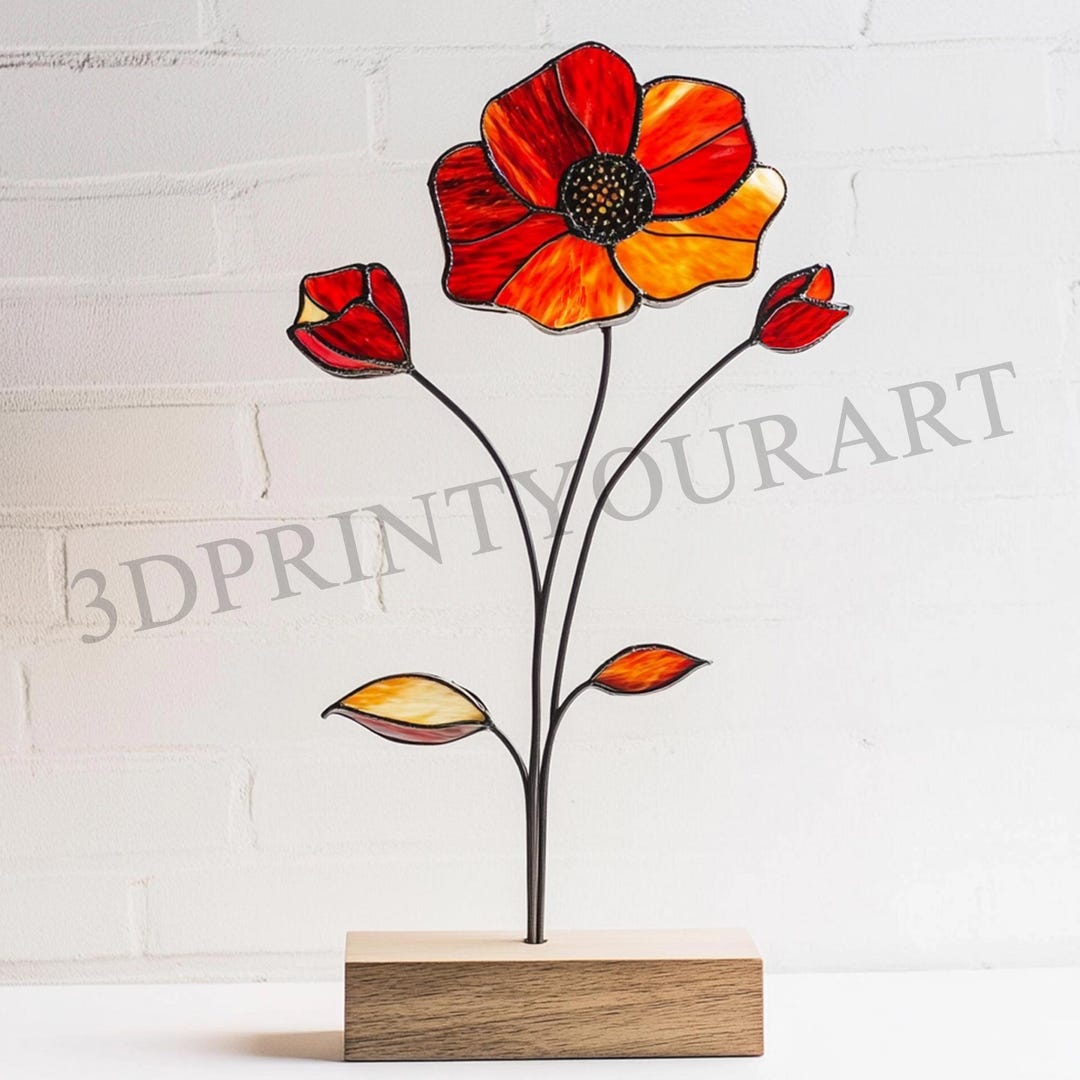 Stained Glass Poppy Digital Pattern | Festive Suncatcher Design | Hobby ...