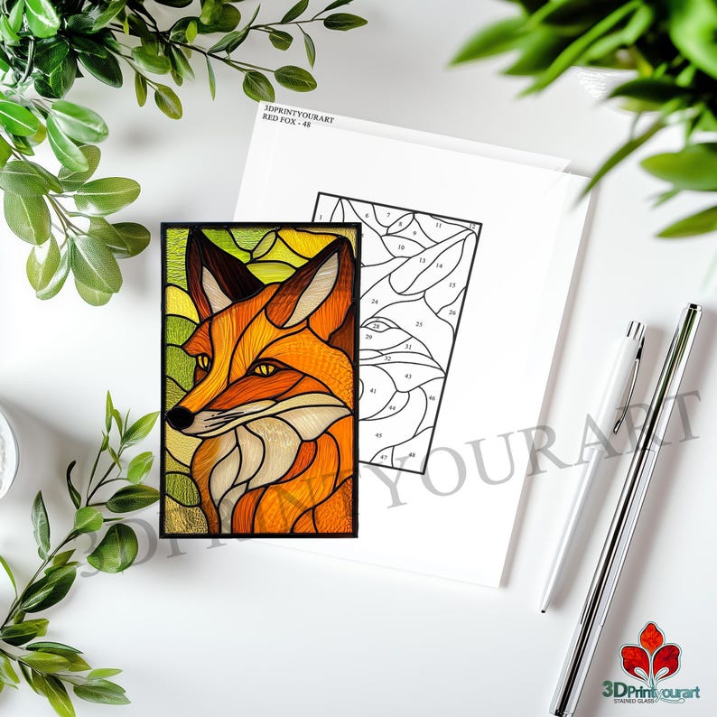 Digital Download Stained Glass Red Fox Pattern | Festive Suncatcher ...