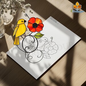 Digital Download Stained Glass Canary and Poppy Pattern | Festive ...