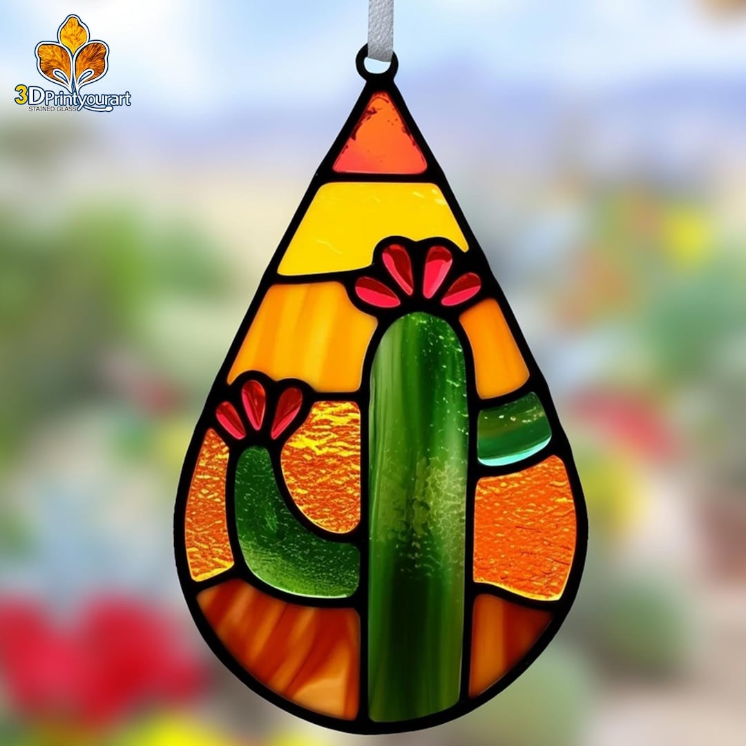 Digital Download Stained Glass Cactus Drop Pattern | Festive Suncatcher ...