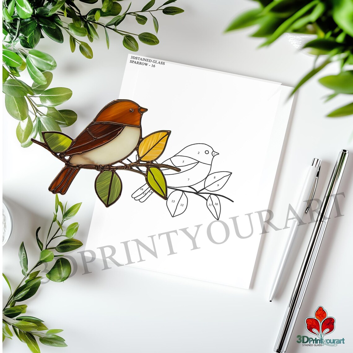 Digital Download Stained Glass Sparrow Pattern | Festive Suncatcher ...