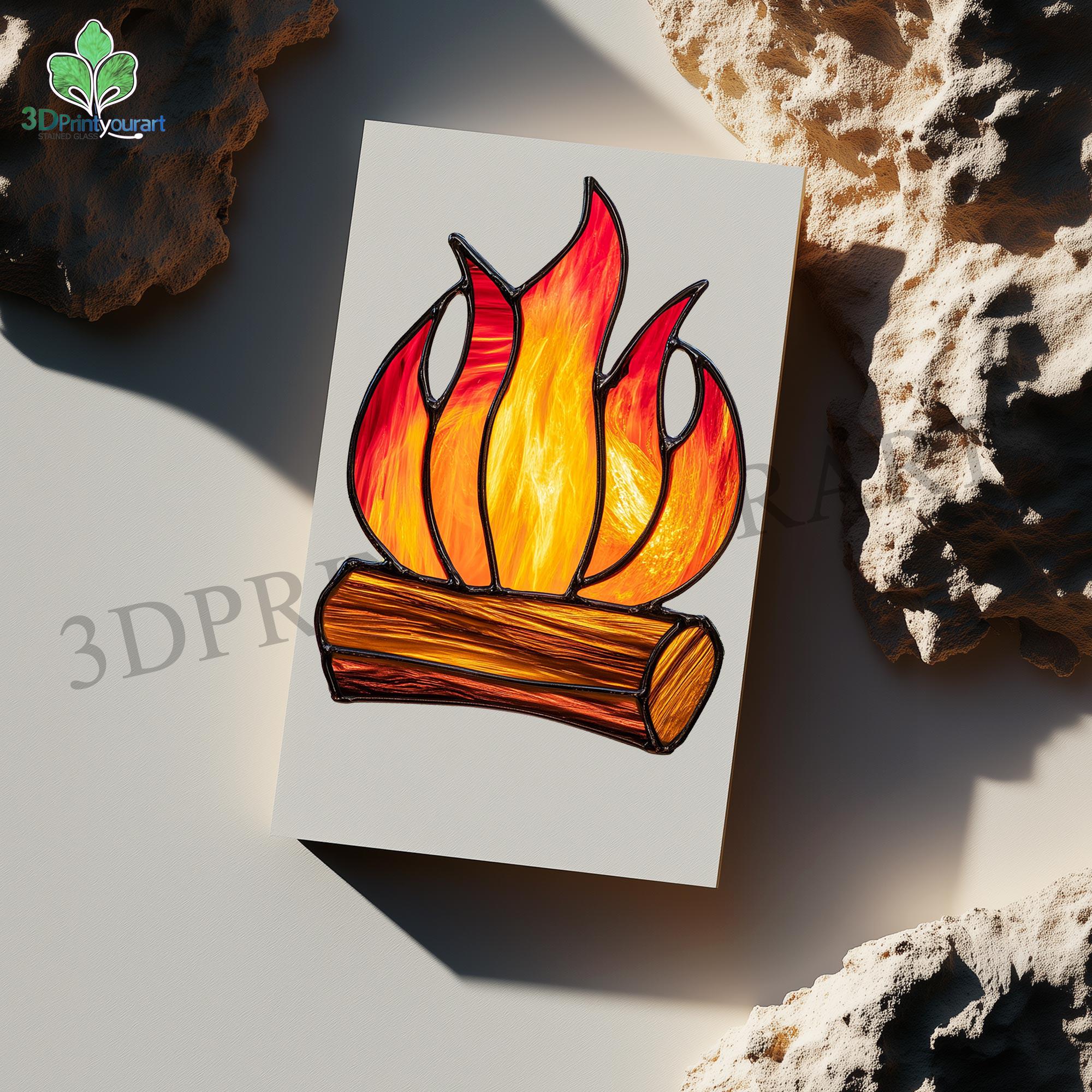 Digital Download Stained Glass Camp Fire Pattern | Festive Suncatcher ...